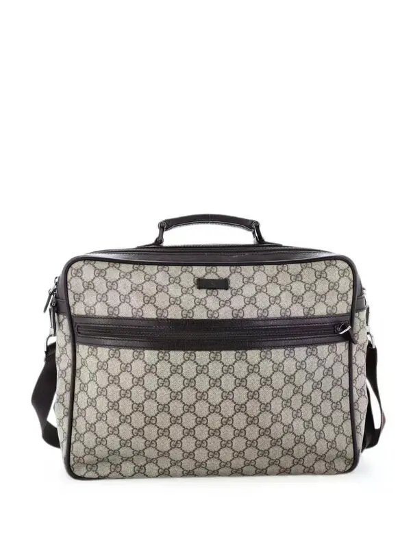 Gucci Front Zip Camera Bag Gg Coated Canvas Large Crossbody Bag - Brown