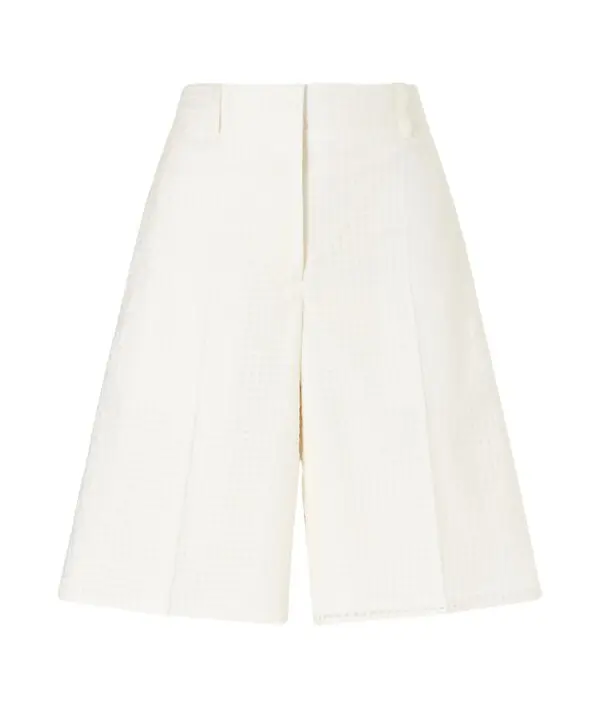 Another Tomorrow Gingham Point D'esprit Wide-leg Bermuda Shorts - Neutrals