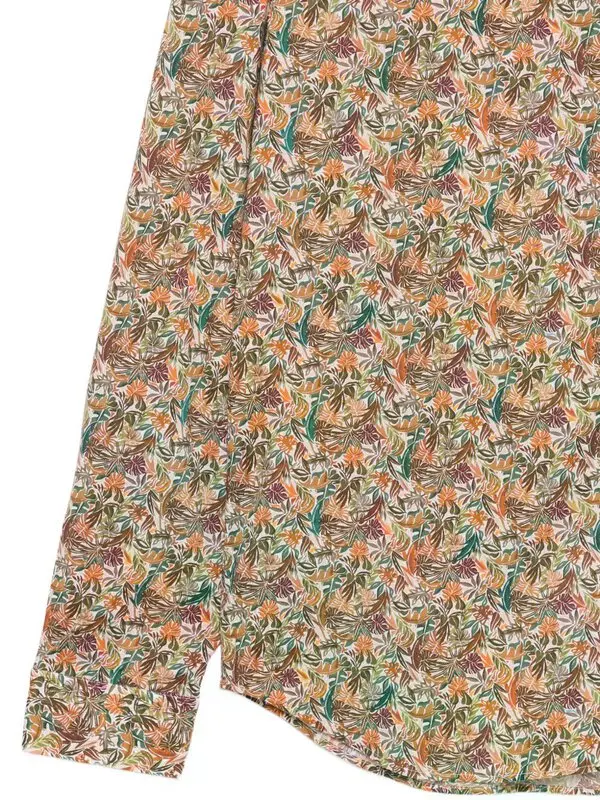 MANUEL RITZ Floral-print Band-collar Shirt - Orange