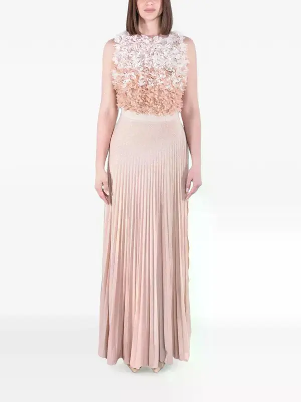 Elisabetta Franchi 3d-petals Pleated Maxi Dress - Neutrals