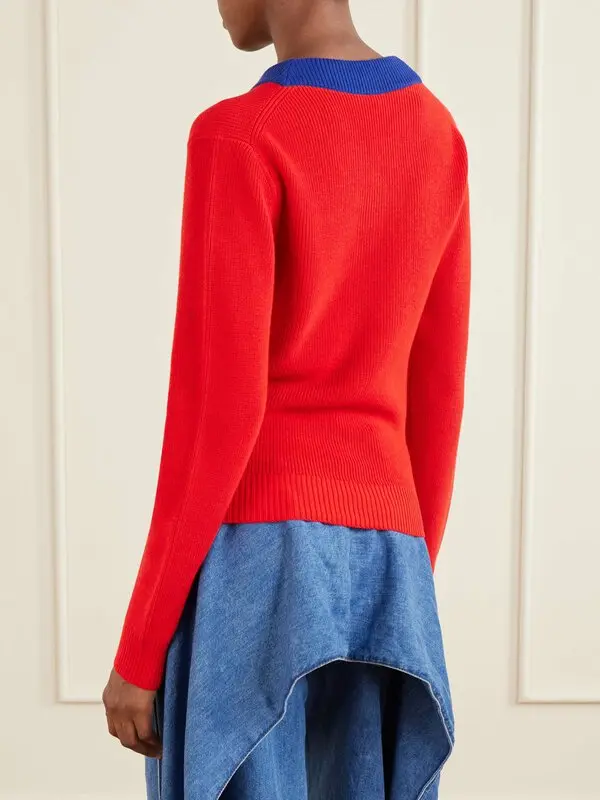 Loewe Anagram-embroidered Ribbed-knit Cotton And Wool-blend Sweater