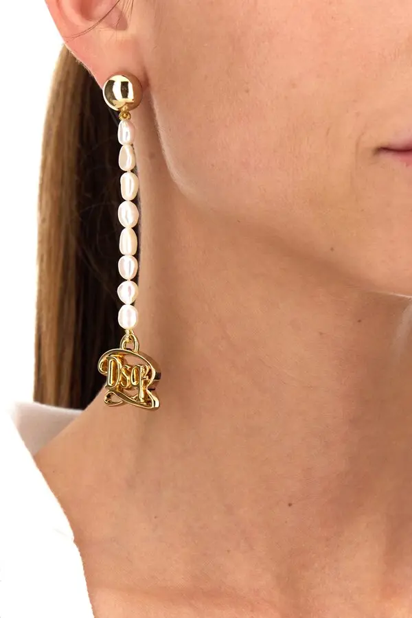 Dsquared2 Pearl And Logo Drop Earrings