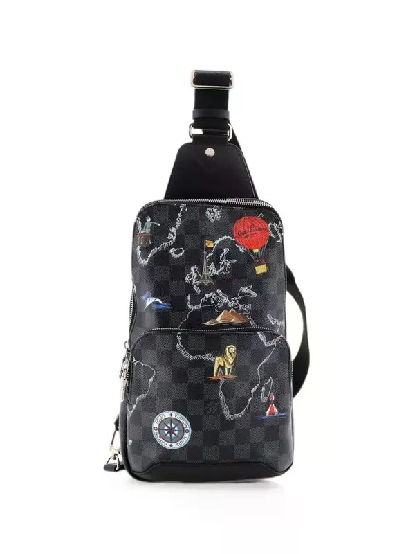 LOUIS VUITTON Avenue Sling Bag Limited Edition Renaissance Map Damier Graphite Crossbody Bag - Black