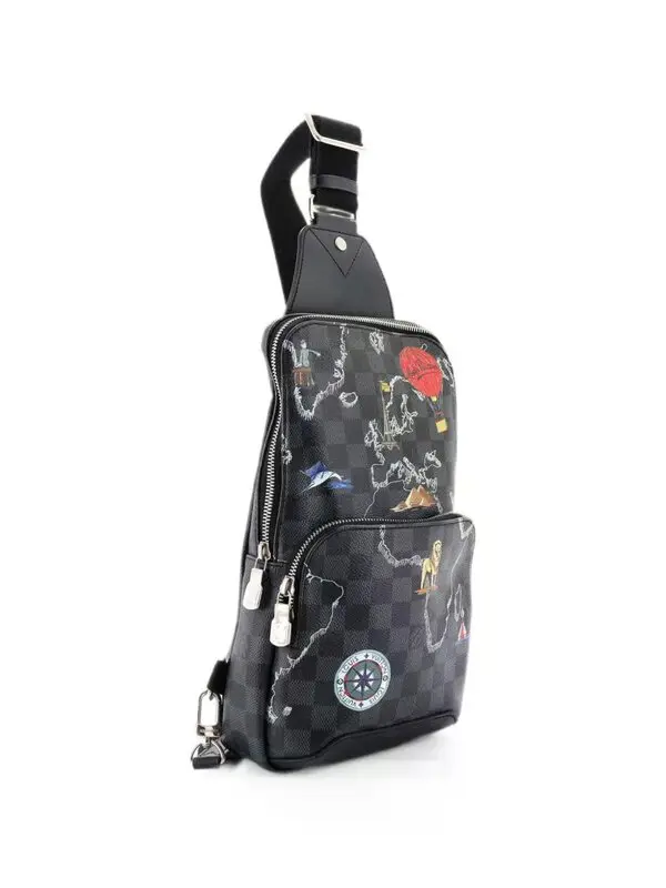 LOUIS VUITTON Avenue Sling Bag Limited Edition Renaissance Map Damier Graphite Crossbody Bag - Black