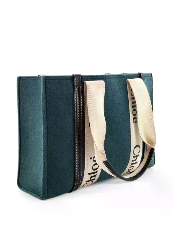 Chloé Woody Recycled Felt With Leather And Canvas Medium Tote Bag