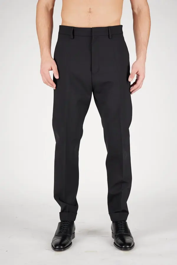 Dsquared2 One Pleat L.a. Trousers In Worsted Stretch Wool - Black