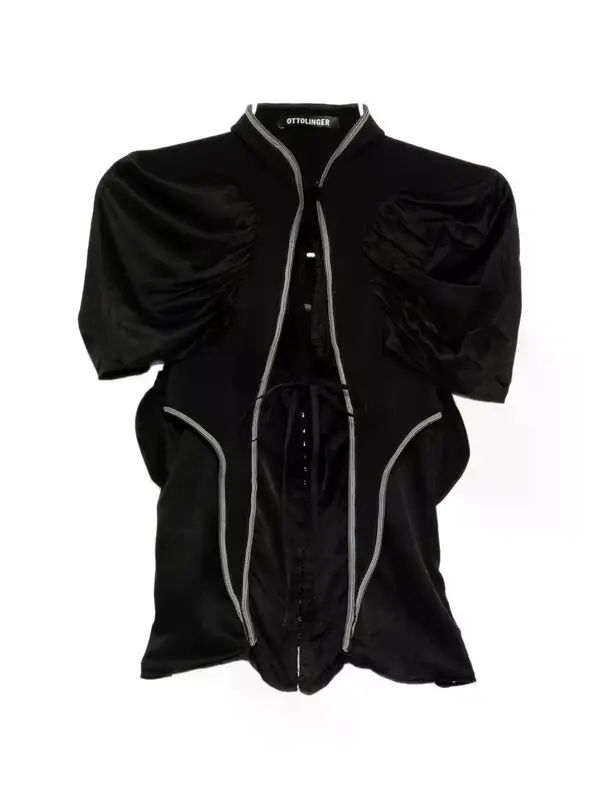 Ottolinger Contrast-trim Gathered-sleeve Top - Black