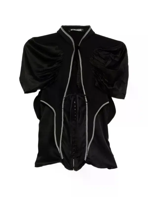 Ottolinger Gathered Sleeve Top With Contrast Trim - Black