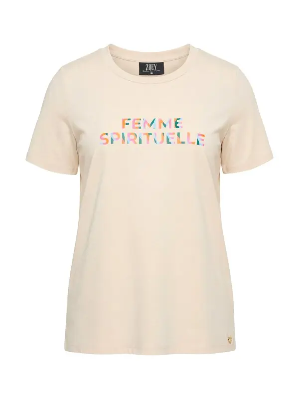 ZOEY Neutrals Shea T-shirt With "femme Spirituelle" Print - Beige