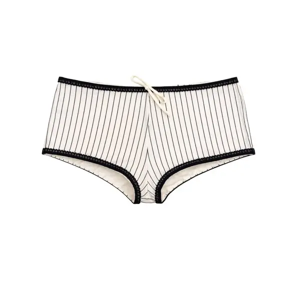 IVY SWIMWEAR Boyshorts With Stripe Pattern And Lace Trim - White