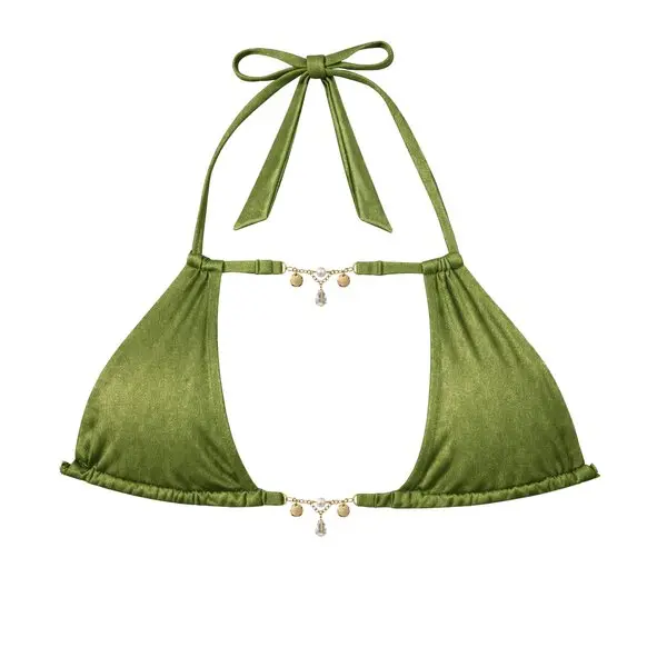 IVY SWIMWEAR Halterneck Bikini Top With Charm Detail - Green
