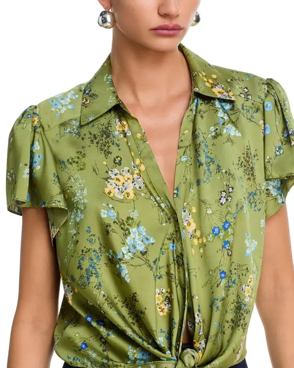 Cinq À Sept Windswept Floral Flutter Sleeve Marianna Top