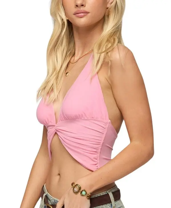 EDIKTED Alani Twisted Cropped Halter Top
