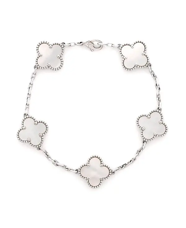 VAN CLEEF & ARPELS Vintage Alhambra 5 Motifs Bracelet 18k Gold And Mother Of Pearl - White