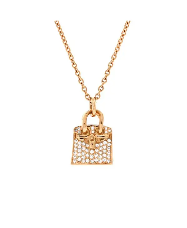 Hermès Birkin Amulette Pendant Necklace 18k Rose Gold And Diamonds, 15.75 - Pink
