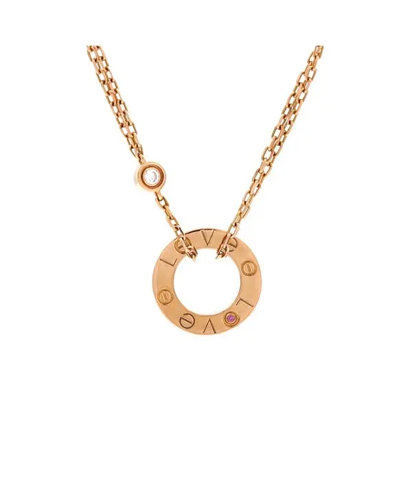 CARTIER 2 Diamonds Love Pendant Necklace 18k Rose Gold With Sapphire And Diamond, 16.5 - Pink