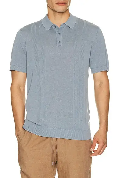 Onia Silk Ribbed Knit Polo Shirt - Lagoon