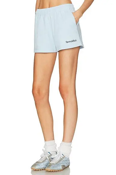 SPORTY & RICH Serif Logo Embroidered Disco Short - Ciel