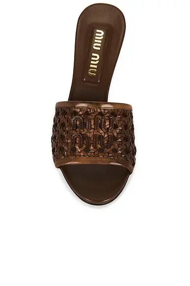 Miu Miu Woven Leather Heeled Sandals