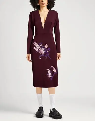 DES_PHEMMES Midi Dress Burgundy Size Polyester, Elastane