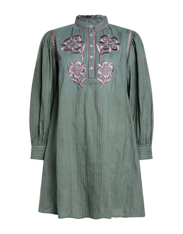 Antik Batik Cotton Mini Dress With Embroidery And Lace Trims