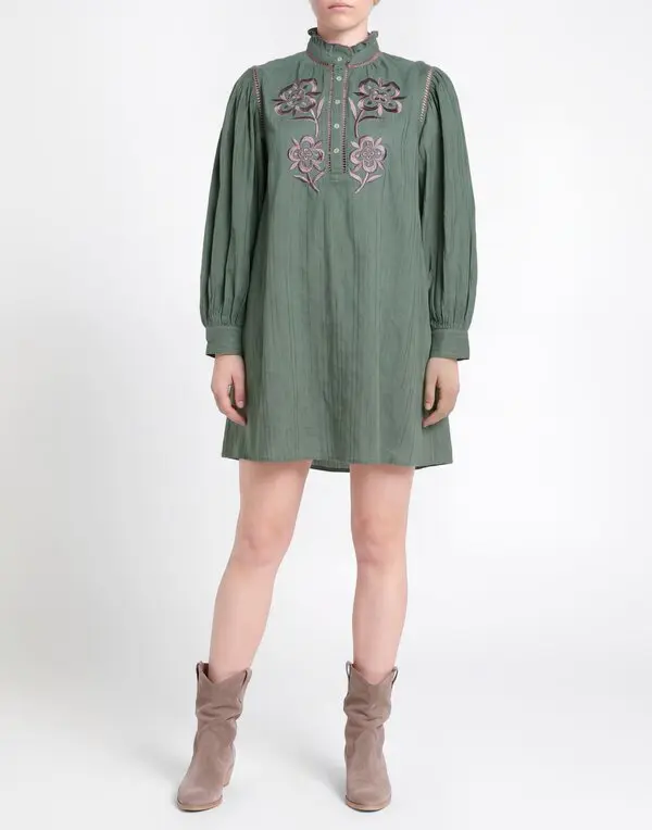 Antik Batik Cotton Mini Dress With Embroidery And Lace Trims