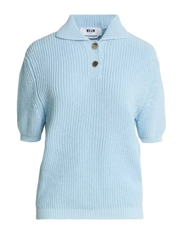 MSGM Cotton Cable-knit Polo Sweater - Sky Blue