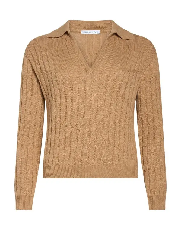 CARACTÈRE V-neck Cable Knit Sweater - Sand