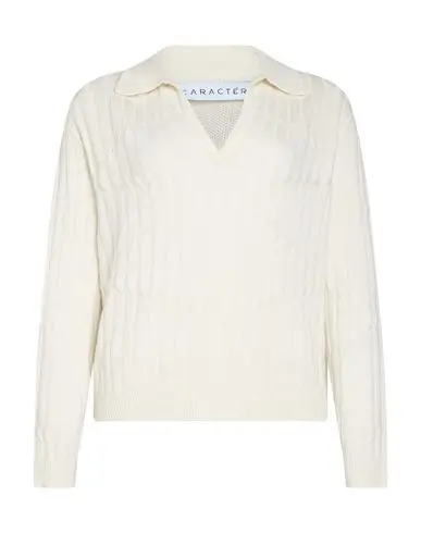CARACTÈRE Cable-knit V-neck Sweater In Sand - White