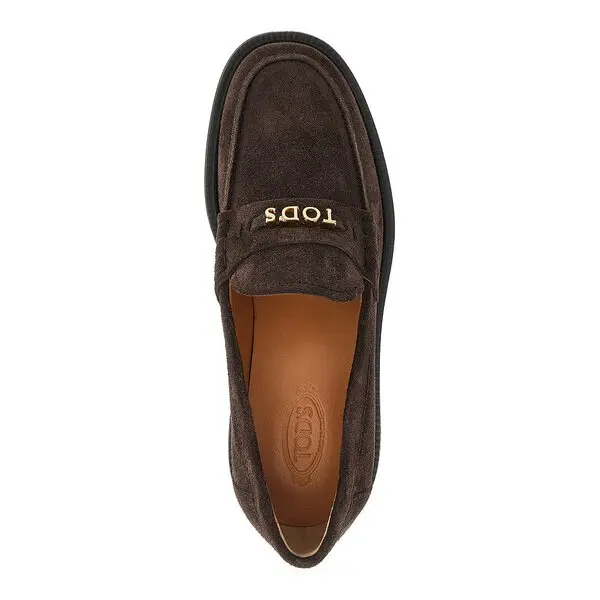 TOD'S Suede Leather Loafers With Gold-tone Logo Detail