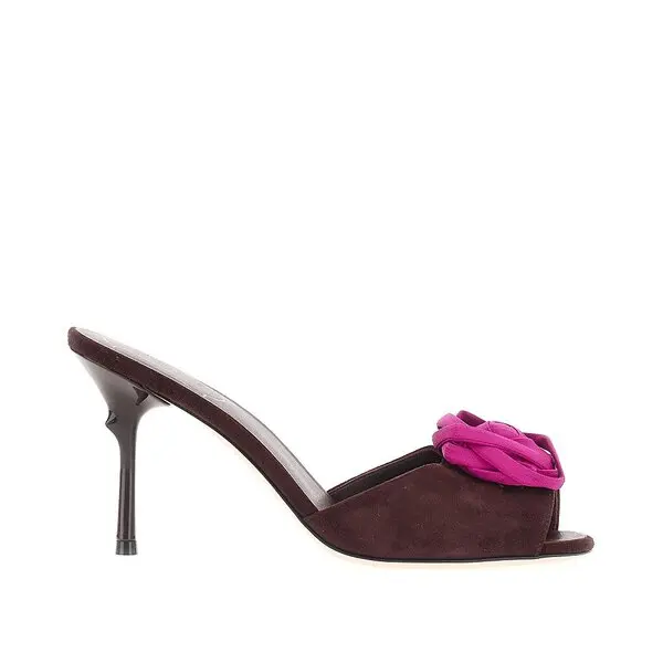 ROGER VIVIER Suede Leather Mules With 3d Rose Detail - Purple