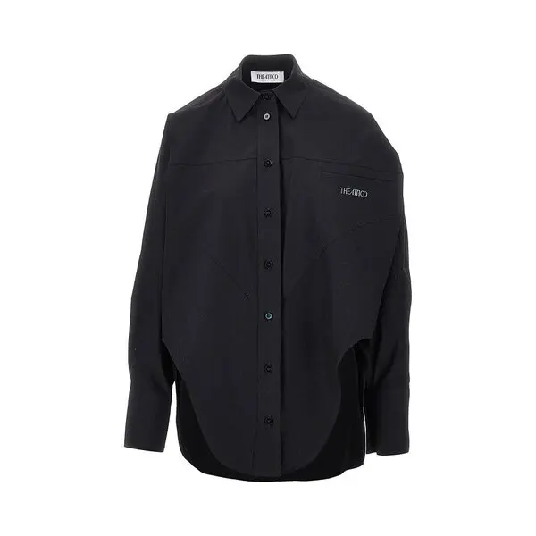 Attico Paneled Cotton Poplin Oversized Shirt - Black