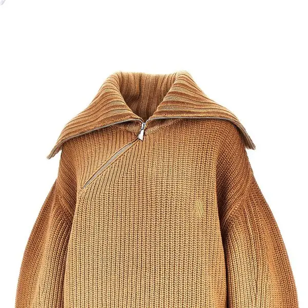 Attico Wool And Cashmere Sweater With Slanted Zip - Beige