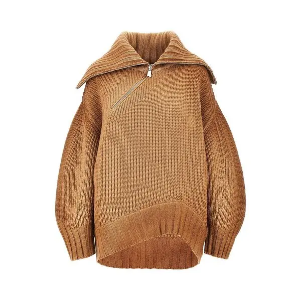 Attico Wool And Cashmere Sweater With Slanted Zip - Beige