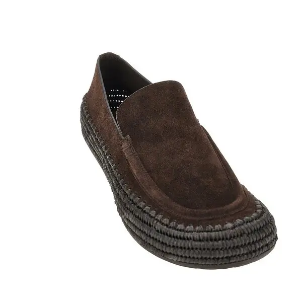 Loewe Suede Leather And Raffia Loafers