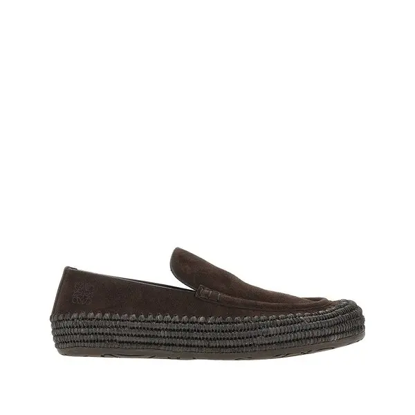 Loewe Suede Leather And Raffia Loafers - Brown