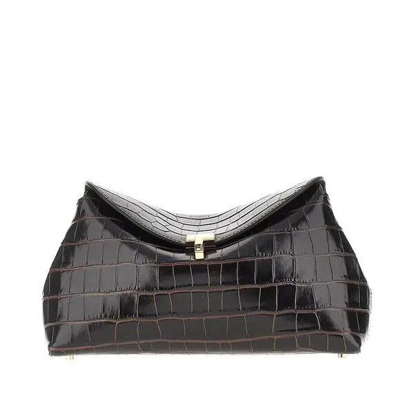 TOTEME Croco-embossed Leather T-lock Clutchc - Brown