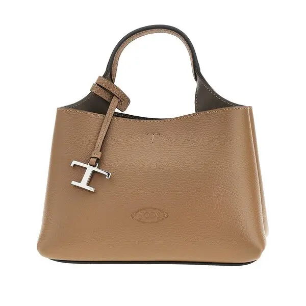 TOD'S Grained Leather Micro Shopping Bag With T Timeless Charm - Brown