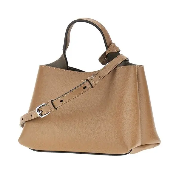 TOD'S Grained Leather Micro Shopping Bag With T Timeless Charm - Brown