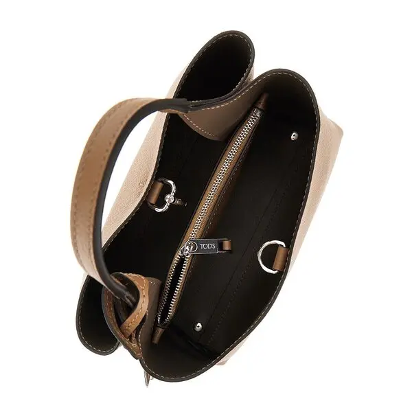 TOD'S Grained Leather Micro Shopping Bag With T Timeless Charm - Brown