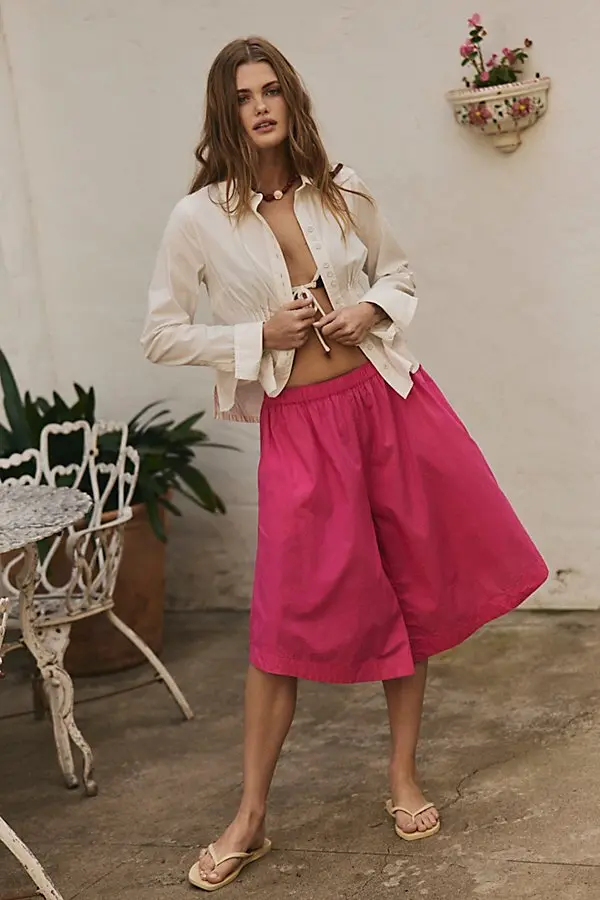Free People Lucca Culotte Shorts - Fuchsia Flame