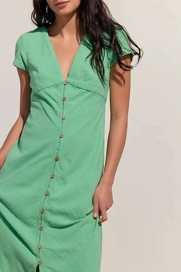 Free People Button-up V-neck Midi Dress - Green Elixir