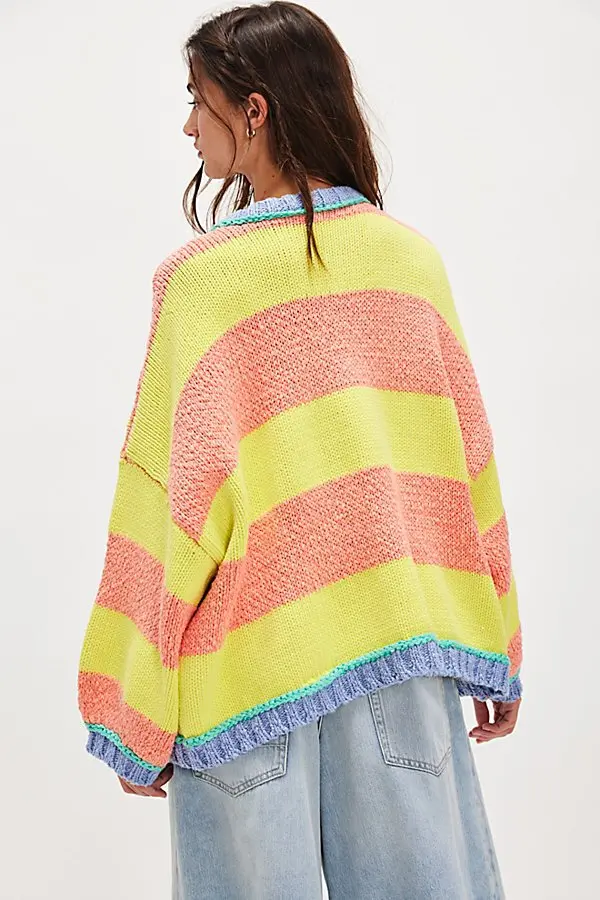Free People Colorblocked Pullover With Dolman Sleeves - Pink Lemonade Combo