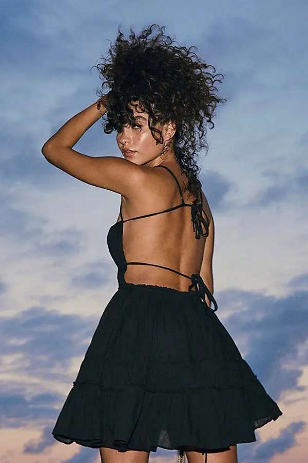 Free People Taking Sides Mini Dress With Corset Bodice And Tiered Skirt - Black