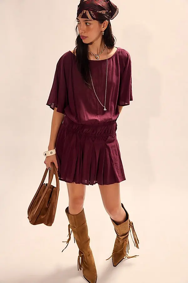 Free People Sutton Mini Dress - Maroon
