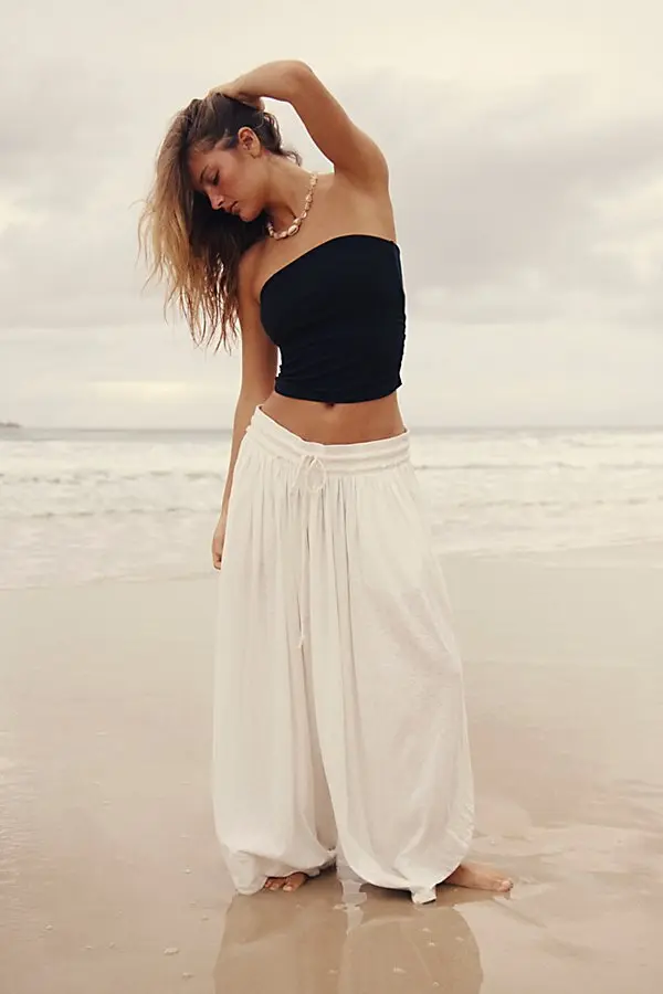 Free People Quentin Wide Leg Pants With Drawstring Waist - Ivory