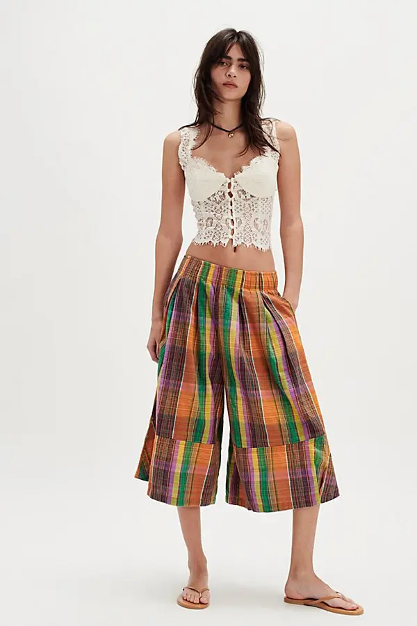 Free People Ivy Pull-on Culotte Plaid Pants