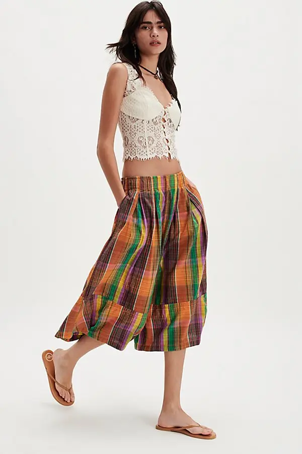 Free People Ivy Pull-on Culotte Plaid Pants