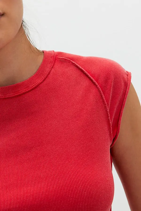 We The Free Ribbed Knit Cap Sleeve Tee - High Risk Red