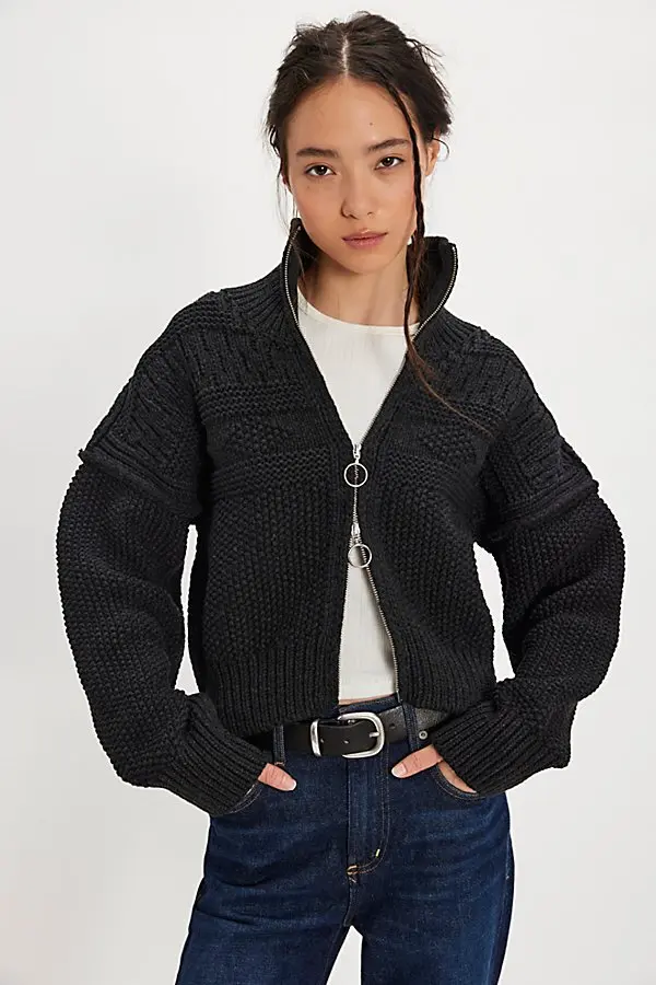 We The Free Chunky Knit Zip-up Cardigan - Ashes